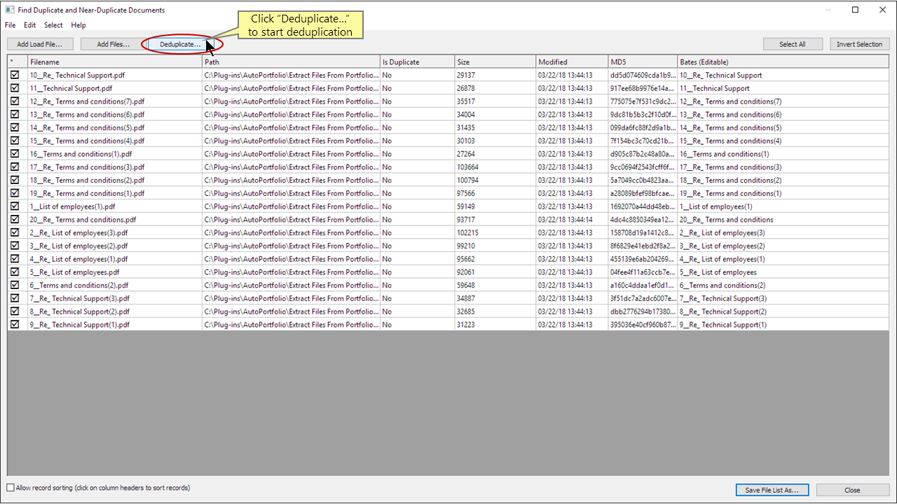 Deduplicating PDF Files